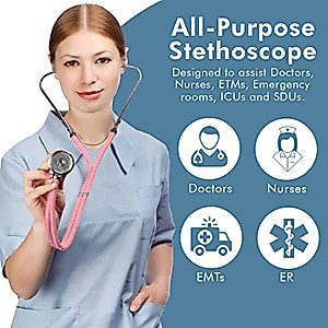 Novamedic Dual Head Sprague Rappaport Stethoscope, Pink, 30 inch First Aid Stethoscope for Nurses, Doctors, ETMs, Nursing Homes, Cardiac Diagnostic, Cardiology and Medical Supplies Kit