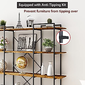 Auromie Triple Wide 5 Tier Bookshelf, 70.8’’ H x 63’’ W Rustic Etagere Bookcase Garage Storage Shelf Rack, Industrial Freestanding Display Shelf, Extra Large Storage Rack Shelving Unit for Home Office