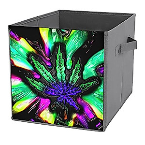 Trippy Psychedelic Leaf Storage Bins Cubes Foldable Fabric Organizers with Handles Clothes Bag Book Box Toys Basket for Shelves Closet 10.6"