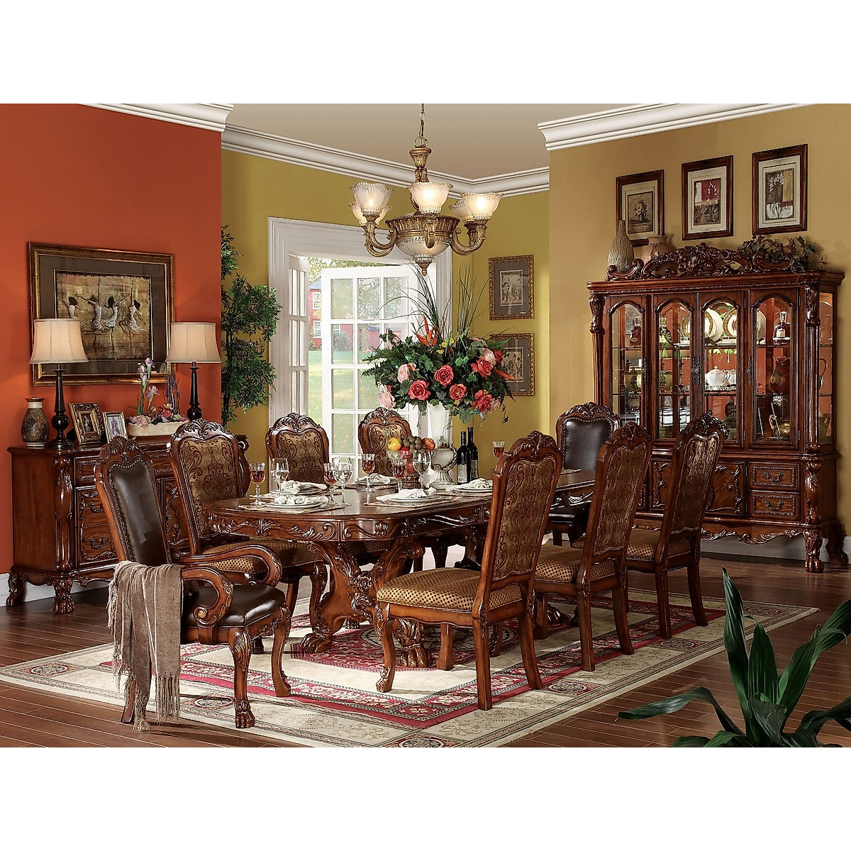 ACME Dresden Cherry Oak Dining Table with Double Pedestals