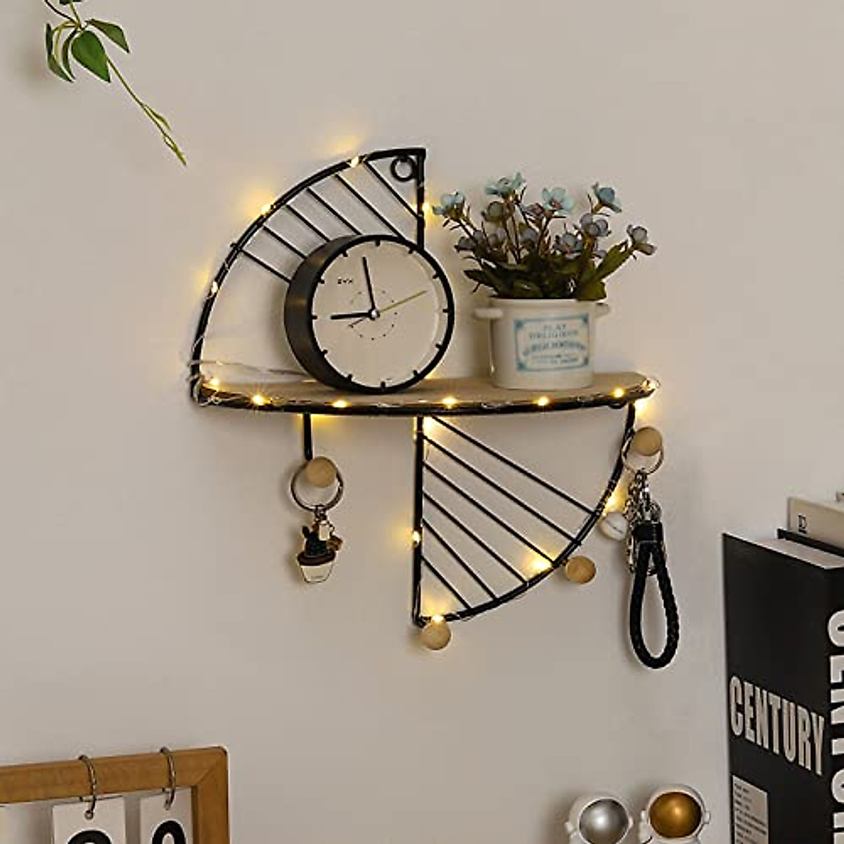 WYSRJ Floating Shelves Wall Mounted Half Round Wall Shelf Wood and Metal Semi-Circle Wall Hanging Shelf Decorative Shelves for Wall Living Room Bathroom Kitchen