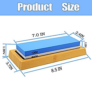 ZJNUO Whetstone Sharpening Stone Kit Dual Sided 1000/6000 Grit Professional Whetstone Knife Sharpener Stone Wet Stone Set Nonslip Rubber&Bamboo Base Angle Guide,and Fix Stone Blue/White