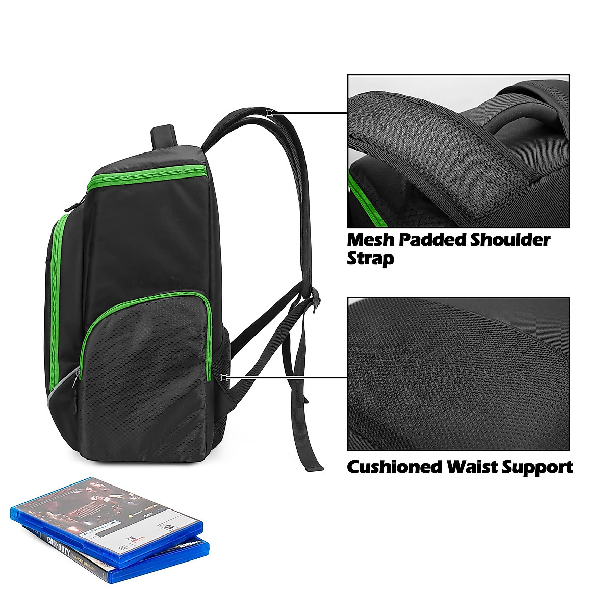 Trunab Gaming Console Backpack Compatible with Playstation 5 / PS5 Slim / PS4 / Xbox One, Travel Carrying Bag with Multiple Pockets for 15.6” Laptop and Gaming Accessories