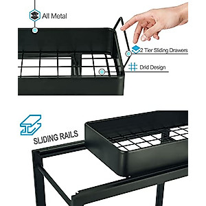 Metal Under Sink Organizers and Storage for Kitchen Undersink Organizers for Bathroom 2 Tier Pull-out Sliding Drawers Undersink Cabinet Organizer with Anti-rust Coating Handles White