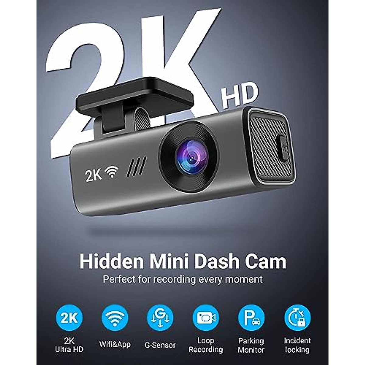 Dash Cam 2K WiFi Car Camera 1440P Dash Camera for Cars,Front Dashcam for Cars with Super Night Vision, WDR, Loop Recording, G-Sensor, 170°Wide Angle, Parking Monitor, WiFi &APP, Support 128GB Max