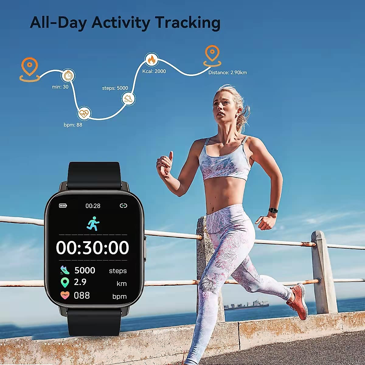 Smart Watch for Men Women 5ATM Waterproof Fitness Tracker Smartwatch with Heart Rate Blood Pressure SpO2 Sleep Mointor Sport Activity Watch for Android iOS Phones with Step Calories Counter Pedometer
