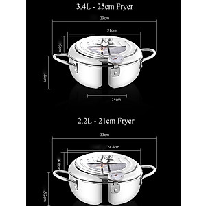 Deep Fryer Pot 304 Stainless Steel Japanese Frying Pot 2.2L, Janpanese Style Tempura Frying Pot with Lid, with Temperature Control Oil Drip Drainer Rack, or Fried Chicken, Shrimp, French, Chips dip