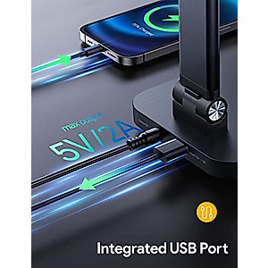 MediAcous LED Desk Lamp with Wireless Charger & USB Charging Port, Eye-Caring Office Desk Lamp, Touch Control Table Lamp with Night Light, 4 Lighting Mode, 5 Brightness, Timer, 6000K, 12V/2A