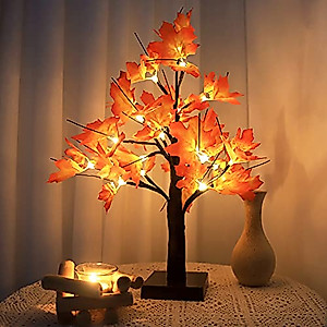 Lighted Maple Tree Thanksgiving Decorations, 24LED Tabletop Tree Lights Artificial Bonsai Tree Lamp Fall Centerpieces for Tables, Autumn Christmas, Halloween, Fall Decor for Home Warm White