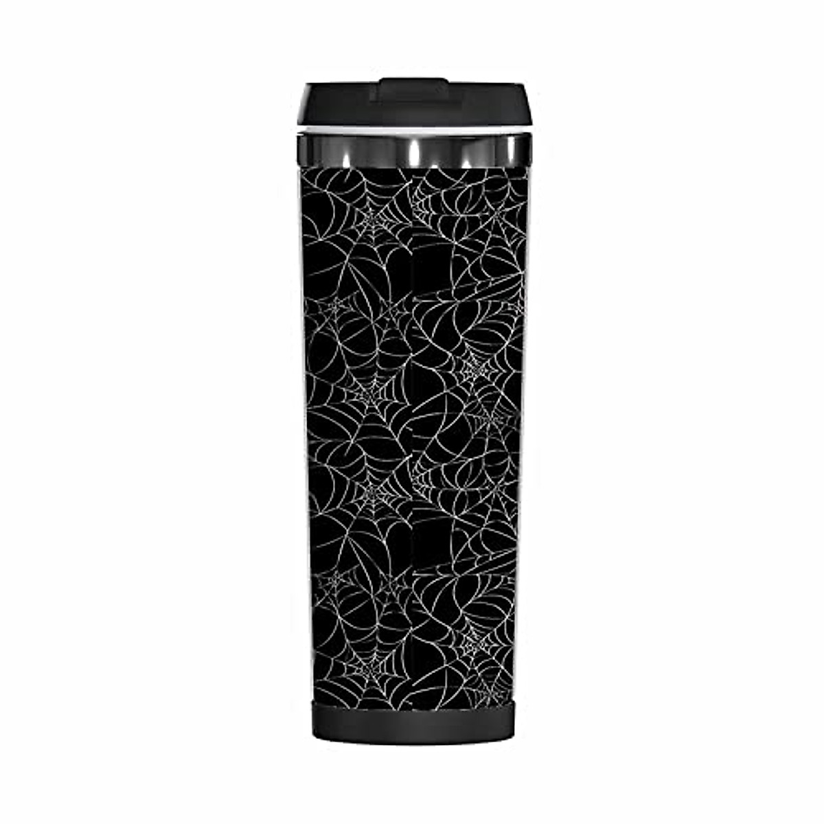 WONDERTIFY Spider Web Coffee Cup Halloween Gothic Scary Netting Coffee Mug Stainless Steel Bottle Double Walled Thermo Travel Water Metal Canteen Black Grey