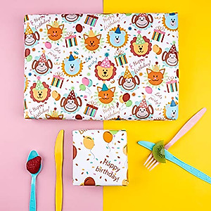 MAYPLUSS Jumbo Birthday Wrapping Paper Roll - 30" X 120" Per roll - Adorable Animal Design (42.3 sq.ft.ttl)