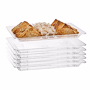 Exquisite - 6 Pack Crystal Clear Premium Quality 10.5 inch. x 8.5 inch. Rectangle Plastic Disposable Serving Trays for Parties - Heavy Duty Serving Platter and Serving Trays for Eating