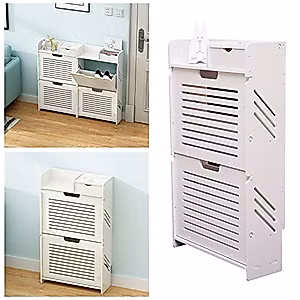 YIYIBYUS Shoe Cabinet Multifunctional Narrow Shoe Rack 2 Tier Modern Tipping White Shoes Cabinets Storage Organizer for Entryway Heels Slippers Storage
