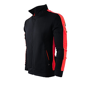 SCREENSHOT-S51707 Mens Hip Hop Premium Slim Fit Winter Fleece Lined Track Jacket - Modern Athletic Workout Sport Fitness Tops with Side Taping-Black/Red-2XLarge