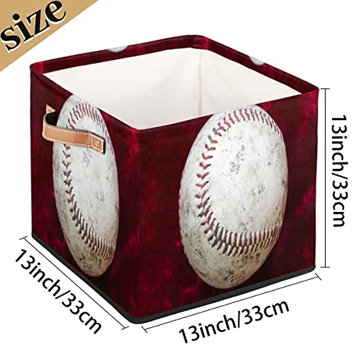 Large Collapsible Storage Bins,Retro Baseball Print Decorative Canvas Fabric Storage Boxes Organizer with Handles,Cube Square Baskets Bin for Home Shelves Closet Nursery Gifts