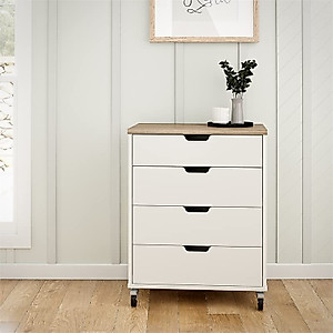 Systembuild Evolution Versa 4 Drawer Storage Cart in White and Weathered Oak