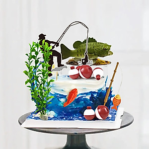 Gone Fishing Cake Decoration Fisherman Cake Decoration Gone Fishing Cake Topper Fisherman Themed Decoration for Gone Fishing Themed Party Supplies Decoration