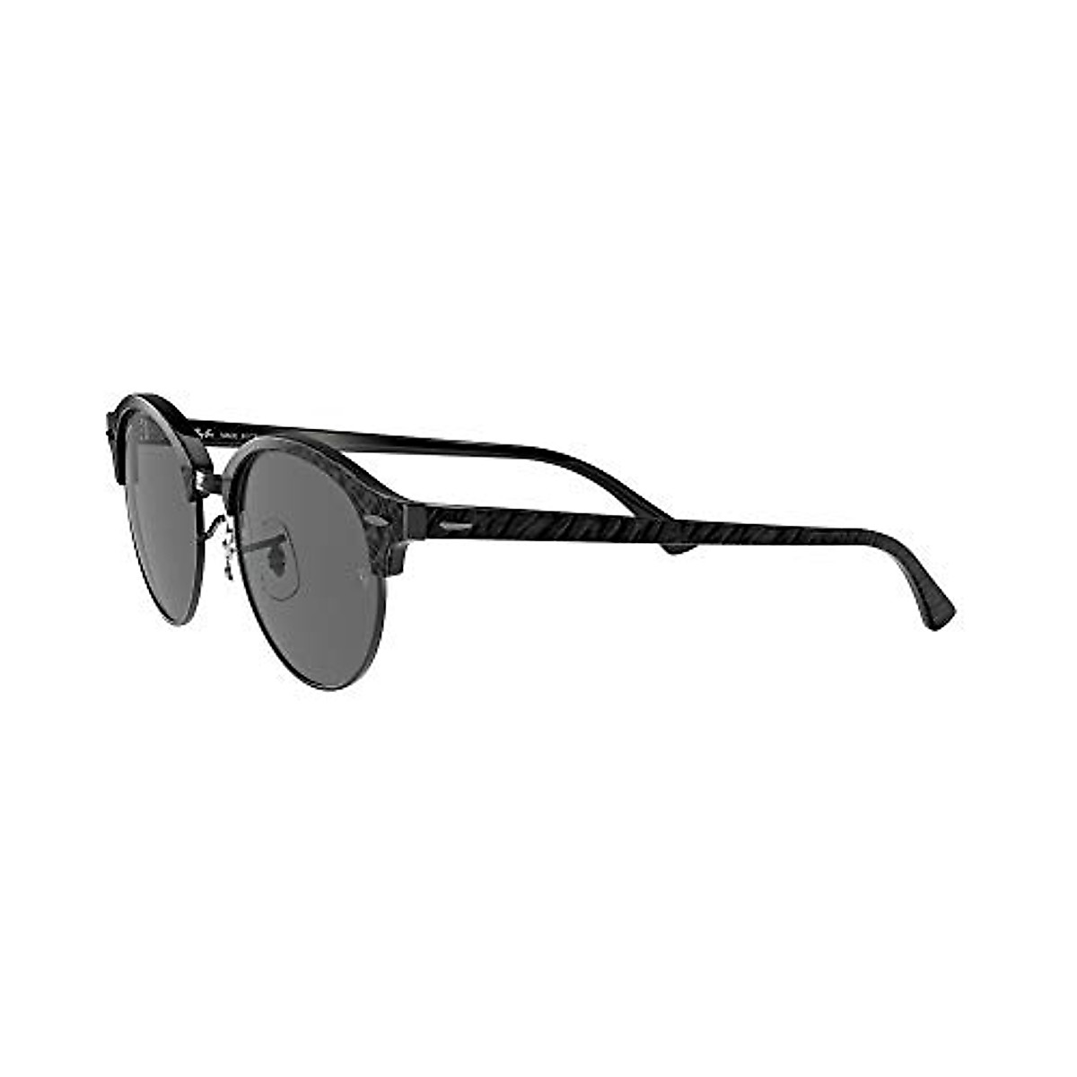 Ray-Ban RB4246 Clubround Round Sunglasses, Wrinkled Black On Black/Dark Grey, 51 mm