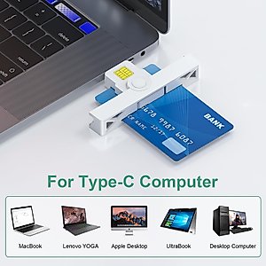 USB-C CAC Smart Card Reader,DOD Military Type-C Common Access Credit Card/ID/IC Bank/Health/Government ID/PIV CAC Chip Card with Windows, Mac OS for Android Phones, MacBook Pro-Mini & Fold