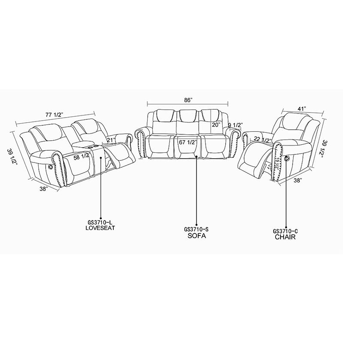 Ocstta Leather Manual Recliner Sofa for Loveseat, Living Room Sofa,Leather Sofa for Home/Office(Leather Recliner Loveseat) Grey