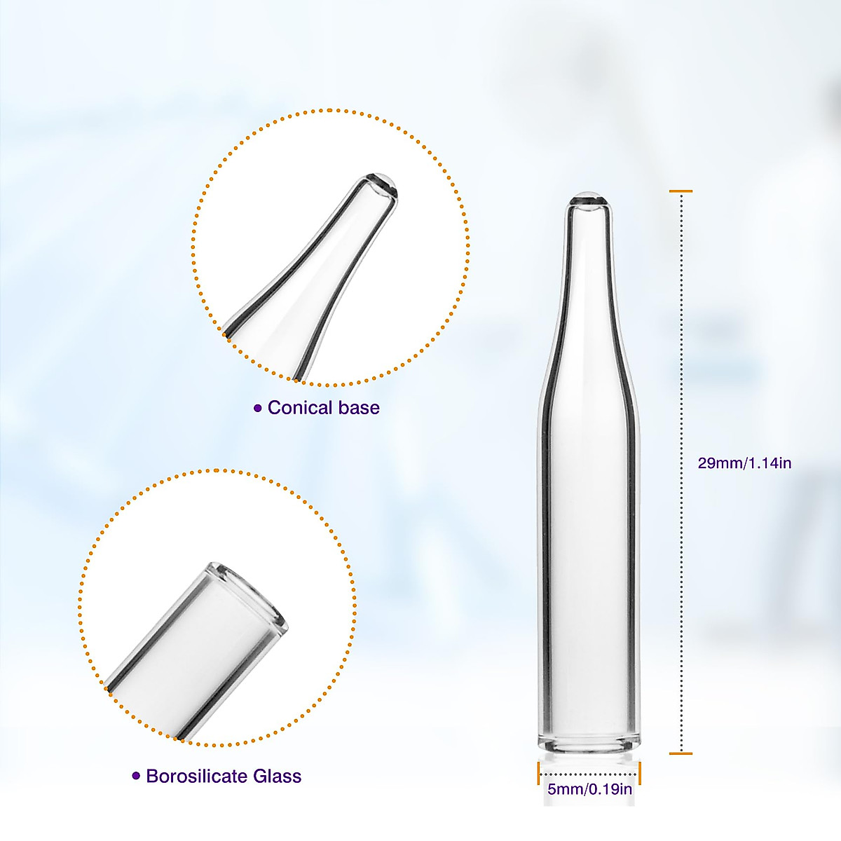 PEKYBIO Vial Insert, 5x31 mm Clear Glass Insert Conical Base, Volume 200 ul, Pack of 100