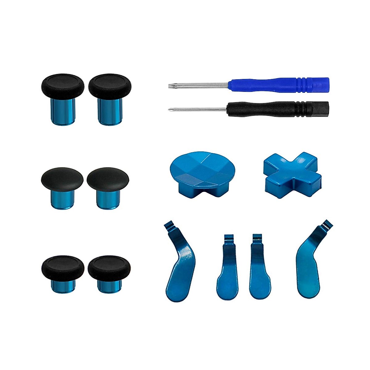 E-MODS GAMING 12 in 1 - Metal Mod 6 Swap Thumbsticks Joysticks, 4 Paddles & 2 Dpads with Open Tool for Xbox One Elite Controller -Model 1698(Blue)