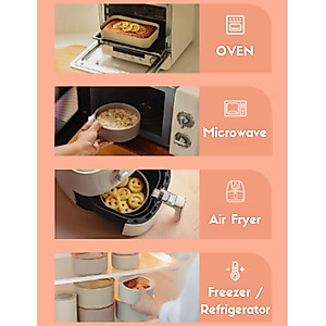 Neoflam FIKA One 16-Pieces Kitchen Reusable Porcelain Ceramic Food Container with Glass Lid, Microwave, Oven, Dishwasher Safe Fridge Storage for Leftover, Meal Prep Organization (Cream White)