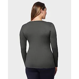 32 Degrees Women's Lightweight Baselayer Crew Top | Long Sleeve | Form Fitting | 4-Way Stretch | Thermal, Charcoal Heather, Medium