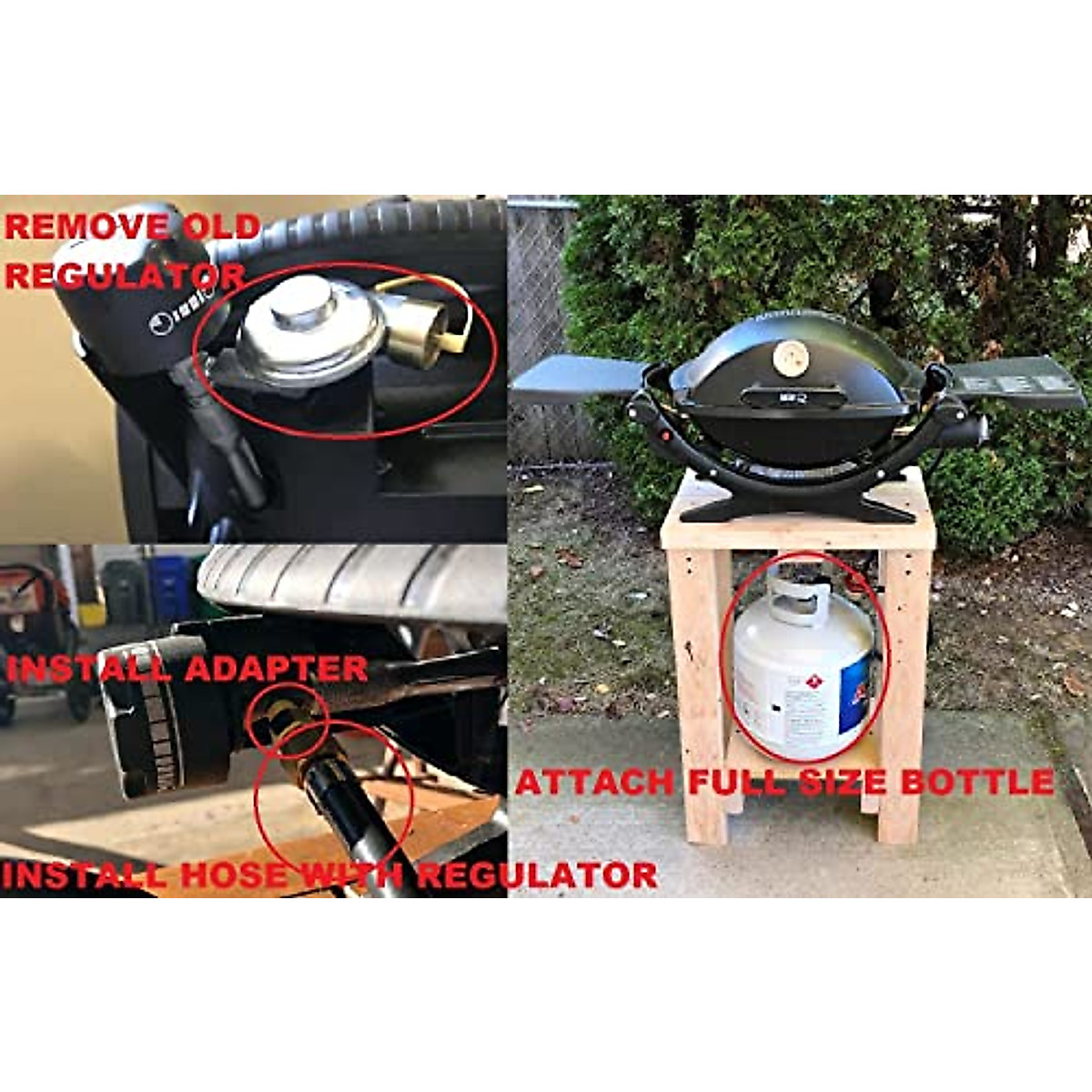 Muzzys Regulator Adapter Bypass Hack Conversion Fitting, for Weber Q Q100 Baby Q1000 1200 Q200 Q2000 Q2200 Grill BBQ Grille - Allows use of Any Standard Full Size Propane Bottle Side Regulator & Hose