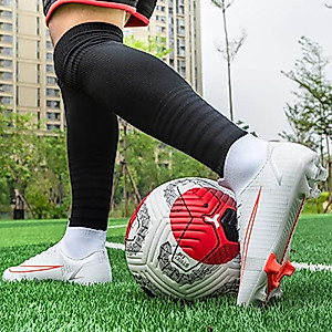 YSGDB Men's Athletic Soccer Shoes Cleats Spike Shoes Turf Outdoor Football Shoes High Top Ankle Soccer Boots - Indoor Training TF/AG White