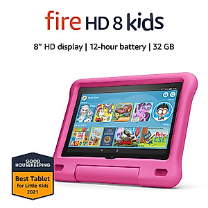 Fire HD 8 Kids tablet, 8" HD 32GB (Pink) + Sleeve + Power Charger
