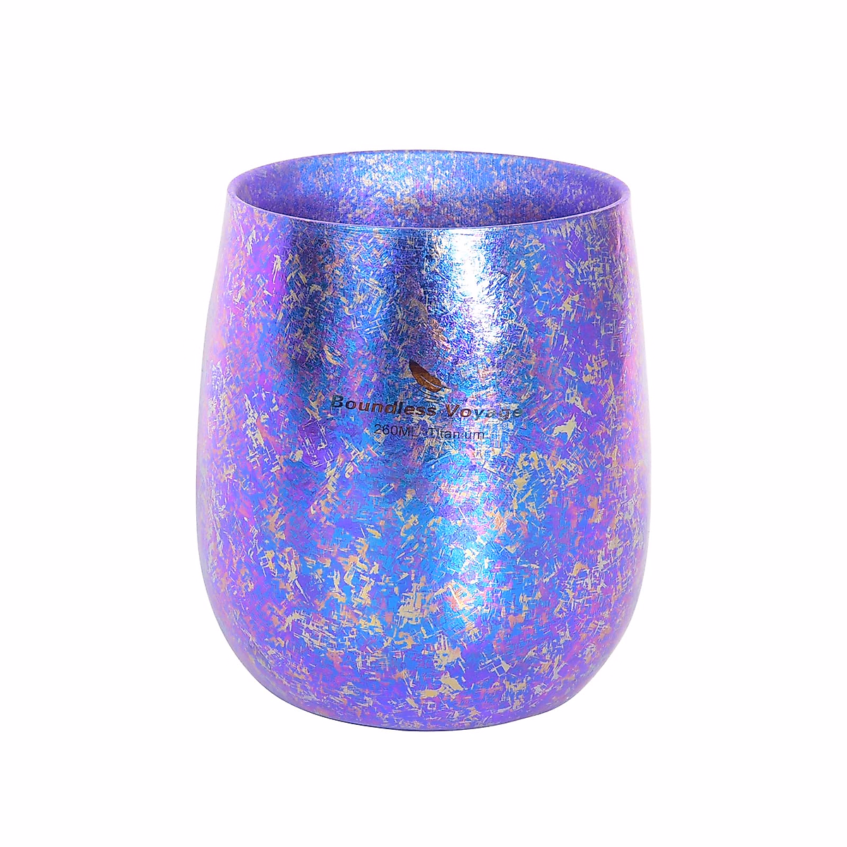 iBasingo & Boundless Voyage 8.79 fl.oz Titanium Coffee Cup Double-Layer Tea Mug Ice Flower Craft Lightweight for Camping Hiking Picnic Drinking Water Tea Wine Beer Fruit Juice (Blue-violet)-Ti3084D