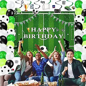 Soccer Birthday Party Decorations, 178 Pcs Soccer Ball Theme Party Supplies for Boys Baby - Banner, Cake, and Cupcake Toppers, Balloons. Hanging Swirl, Backdrop, Soccer Stickers