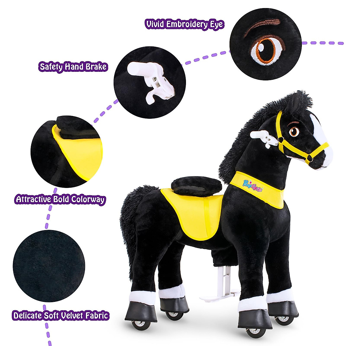 PonyCycle Pony Cycle 3-5 Authentic Ride on Toys Riding Horse Toys (with Brake/ 30" Height/Size 3) Riding Pony Rider Bouncy Animals Rocking Horse Black Walking Horse E338
