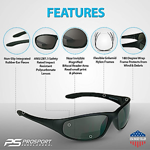 proSPORT Bifocal Sunglasses for Men Women +2.00 Safety Readers Sport Dark Black…