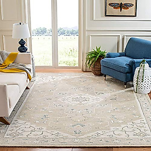 SAFAVIEH Micro-Loop Collection Area Rug - 8' x 10', Light Grey & Ivory, Handmade Medallion Wool, Ideal for High Traffic Areas in Living Room, Bedroom (MLP505F)