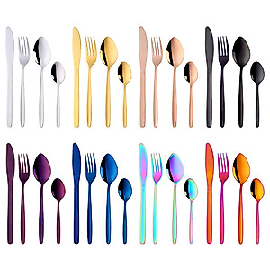 32-Piece Silverware Set for 8, BuyGo Stainless Steel Multicolor Camping Flatware Dinnerware Sets, Hand Polish, Dishwasher Safe