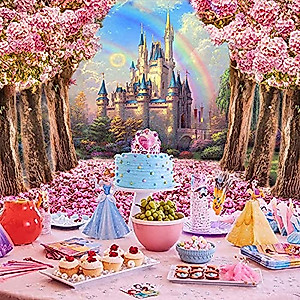 Dreamy Castle Backdrop 8x6ft Pink Sweet Sakura Flowers Tree Washable Polyester Photography Background Wedding Birthday Party Photo Studio Props YL068