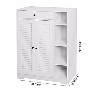 ERATOHOME Shoe Storage Cabinet with Door, 4 Tier Free Standing Shoe Rack Organizer with Adjustable Storage Shelf &Top Drawer for Narrow Closet Hallway Bedroom Entryway