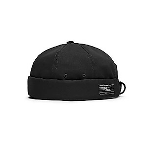 UNDERCONTROL Brimless Sailor Fisherman Leon Hat Rolled Cuff Harbour No Visor Miki Skull Docker Beanie Cap for Men & Women (BLACK)