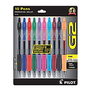 Pilot, G2 Premium Gel Roller Pens, Fine Point 0.7 mm, Assorted Colors, Pack of 10