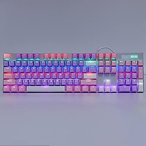 Yunseity Mechanical Gaming Keyboard, 104 Keys LED Backlit USB Wired Keyboard with Blue Switch, Portable Ergonomic Computer Keyboard for for OS Blue Switch
