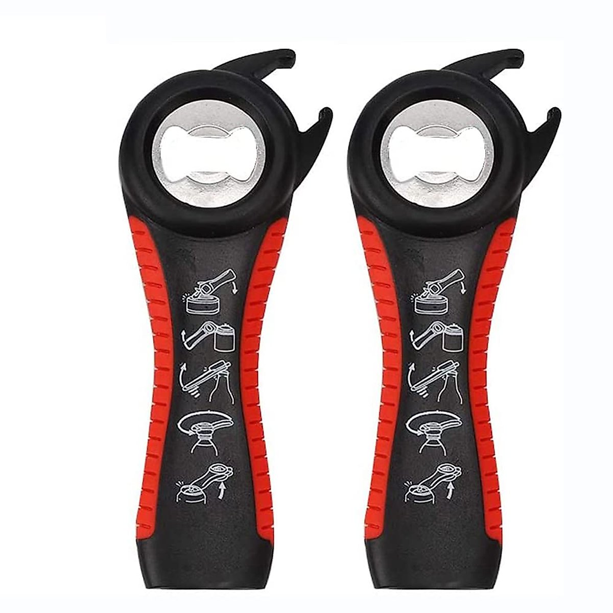 2 pack 5-in-1 Multi Function Plastic Grip Bottle Opener- Easily Opens Twist Caps, Bottle Caps, Canning Lids and Can Tabs (Black)