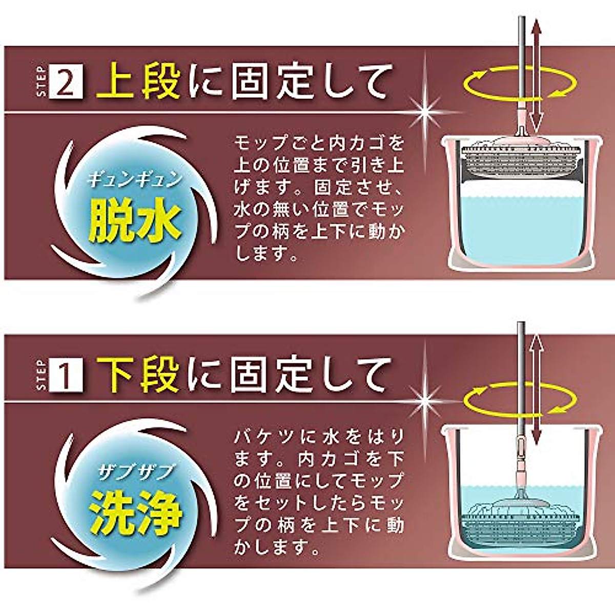 Azuma Industrial TSM557 Rotating Mop Tornado Round Set, Compact, Wiping Width 10.2 inches (26 cm), Handle Length 42.5-51.2 inches (107.5-130 cm), Pink, Single Layer Cleaning