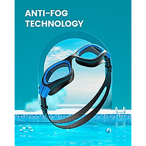 YAKAON Kids Swim Goggles 6-14, Wide View and Clear Vision Underwater, Non-Polarized Clear Lenses, Anti-Fog, UV Protection, & Leak-Proof Seal for Boys/Girls in Pools or Openwater