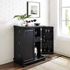Crosley Furniture Alexandria Expandable Bar Cabinet with Storage Shelves, Drawer, and Wine Rack, Black
