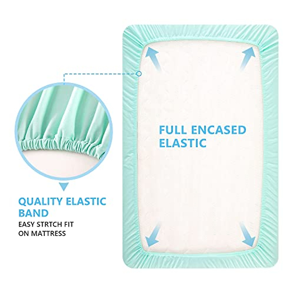 TILLYOU 2 Pack Mini Crib Fitted Sheets, Stretchy Soft Jersey Knit Portable Mini Pack n Play Playard, Playpen Bedding Sheet for Baby, Light Green & Light Gray