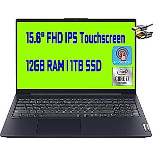 Lenovo IdeaPad 5 15 Business Laptop Intel Quad-Core i7-1065G7 15.6" FHD IPS Touchscreen Display 12GB DDR4 1TB SSD Fingerprint Backlit Keyboard Dolby USB-C Win 10 + HDMI Cable