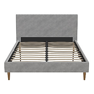 Mr. Kate Daphne Upholstered Bed with Headboard and Modern Platform Frame, Full, Light Gray Velvet