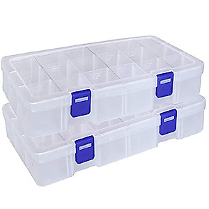 Qualsen Plastic Compartment Box with Adjustable Dividers Craft Tackle Organizer Storage Containers Box (18 grid x 2, Clear)